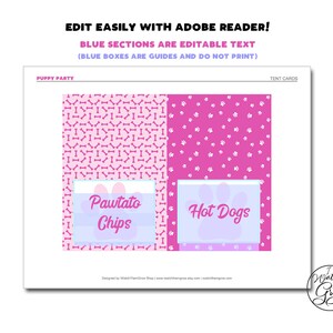 Puppy Party Tent Cards, Food Labels, Editable Printable Puppy Birthday ...