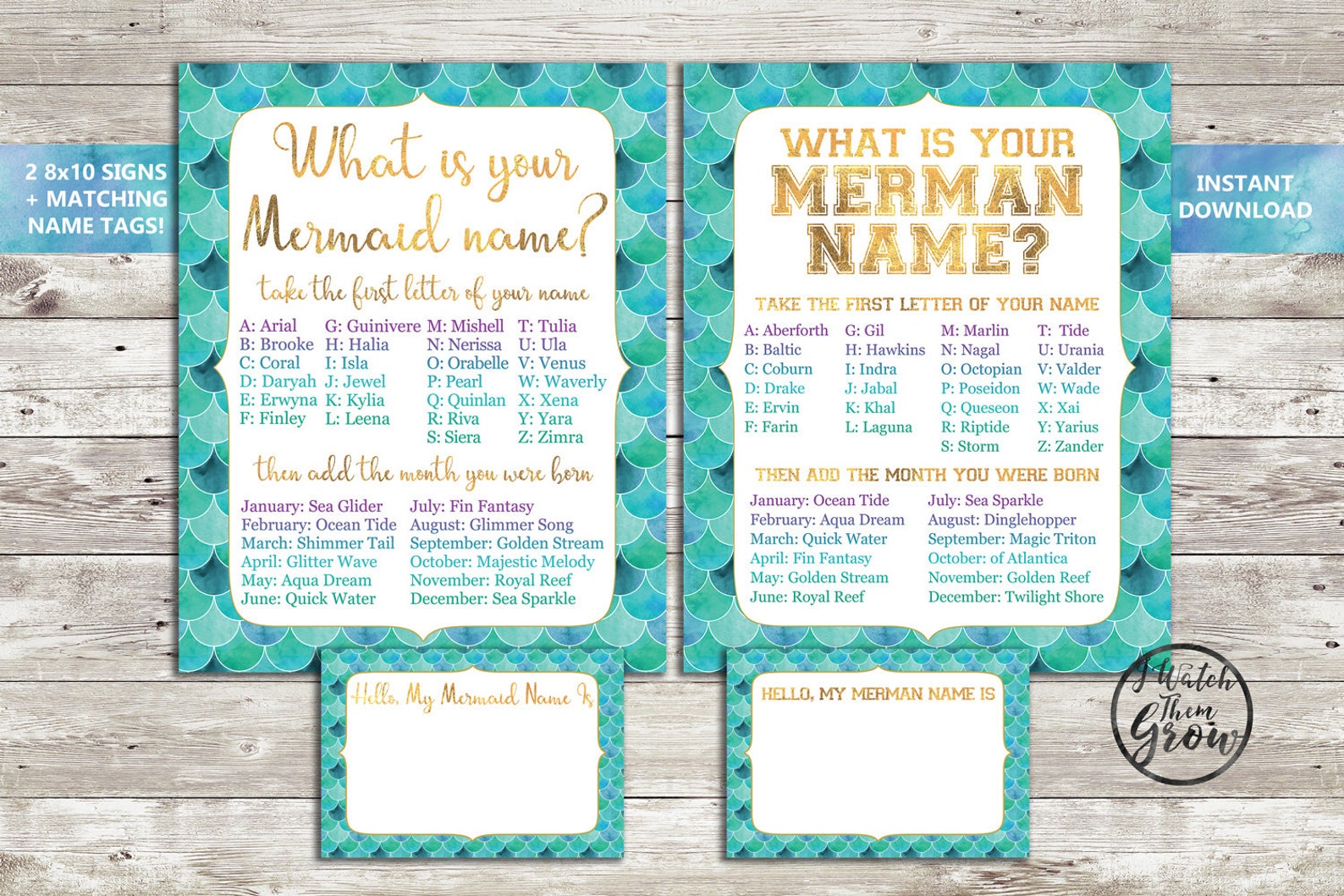 Mermaid & Merman Name Party Game Printable Mermaid Name Sign | Etsy