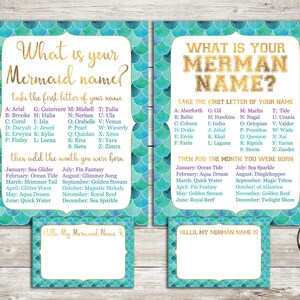 Mermaid & Merman Name Party Game, Printable Mermaid Name Sign, Merman ...