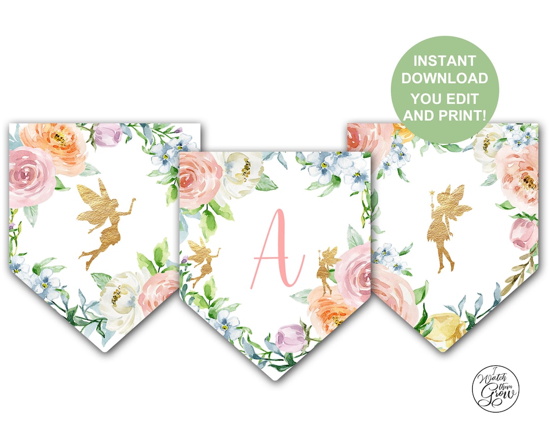Editable Fairy Party Banner, Printable Floral Fairy Party Decor, Fairy ...