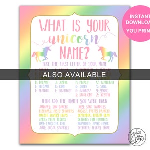 Rainbow Unicorn Name Game, Printable "what's Your Unicorn Name" Game ...