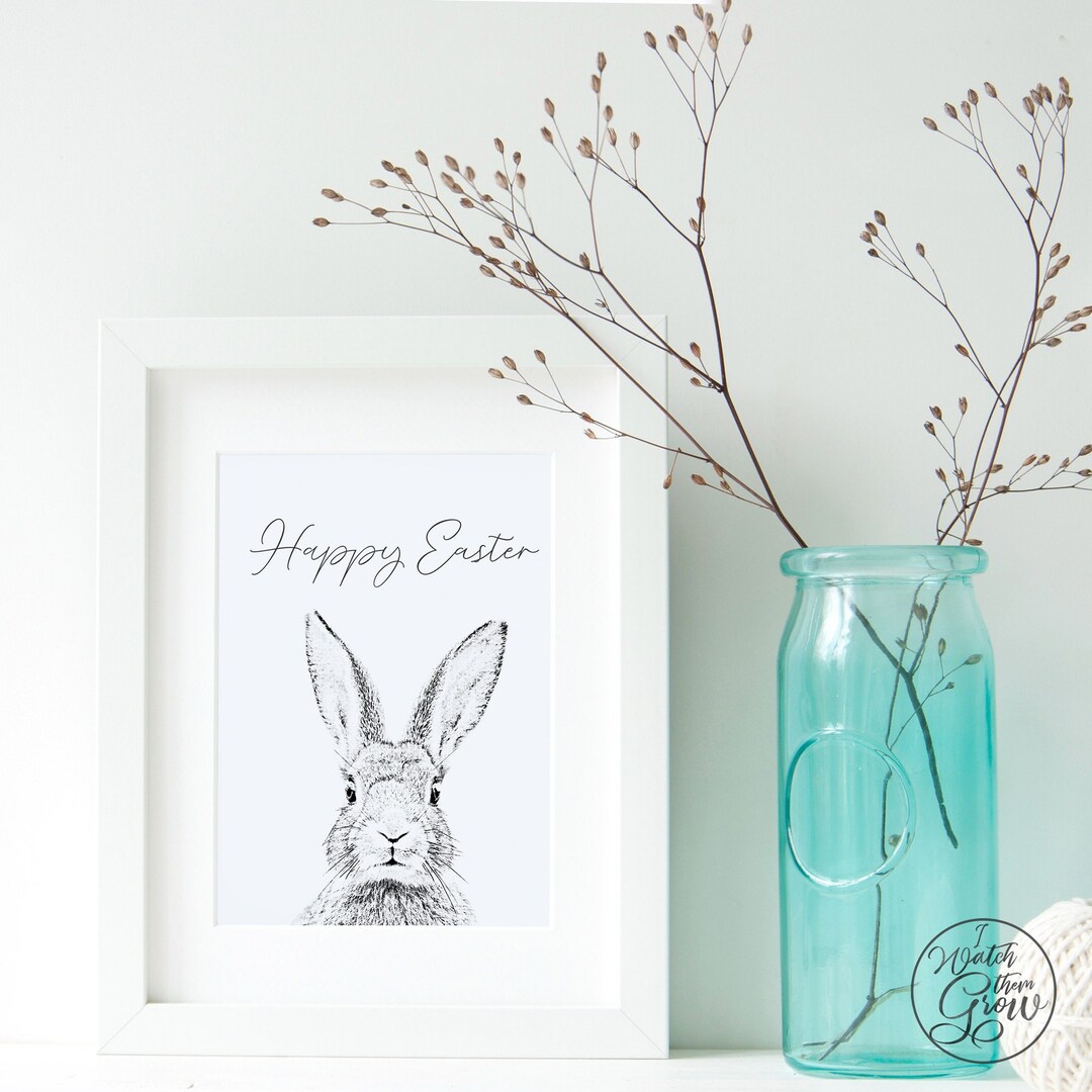 Bunny Sketch Easter Wall Art, Printable Easter Art, Modern Vintage ...