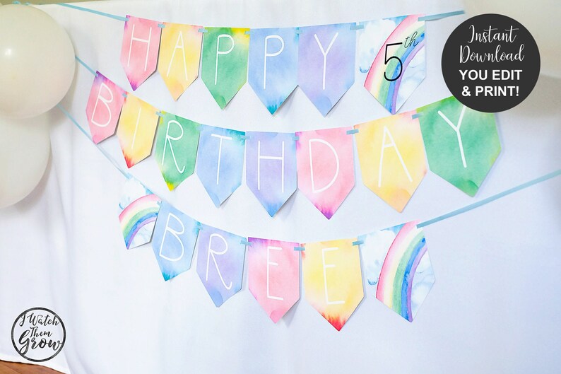 Pastel Rainbow Party Banner Fully Editable & Printable - Etsy