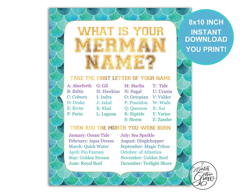 Merman Name Game Printable what is Your Merman - Etsy