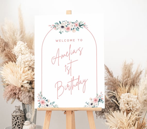 Pink Floral Boho Birthday Sign Custom Printable Boho Welcome - Etsy