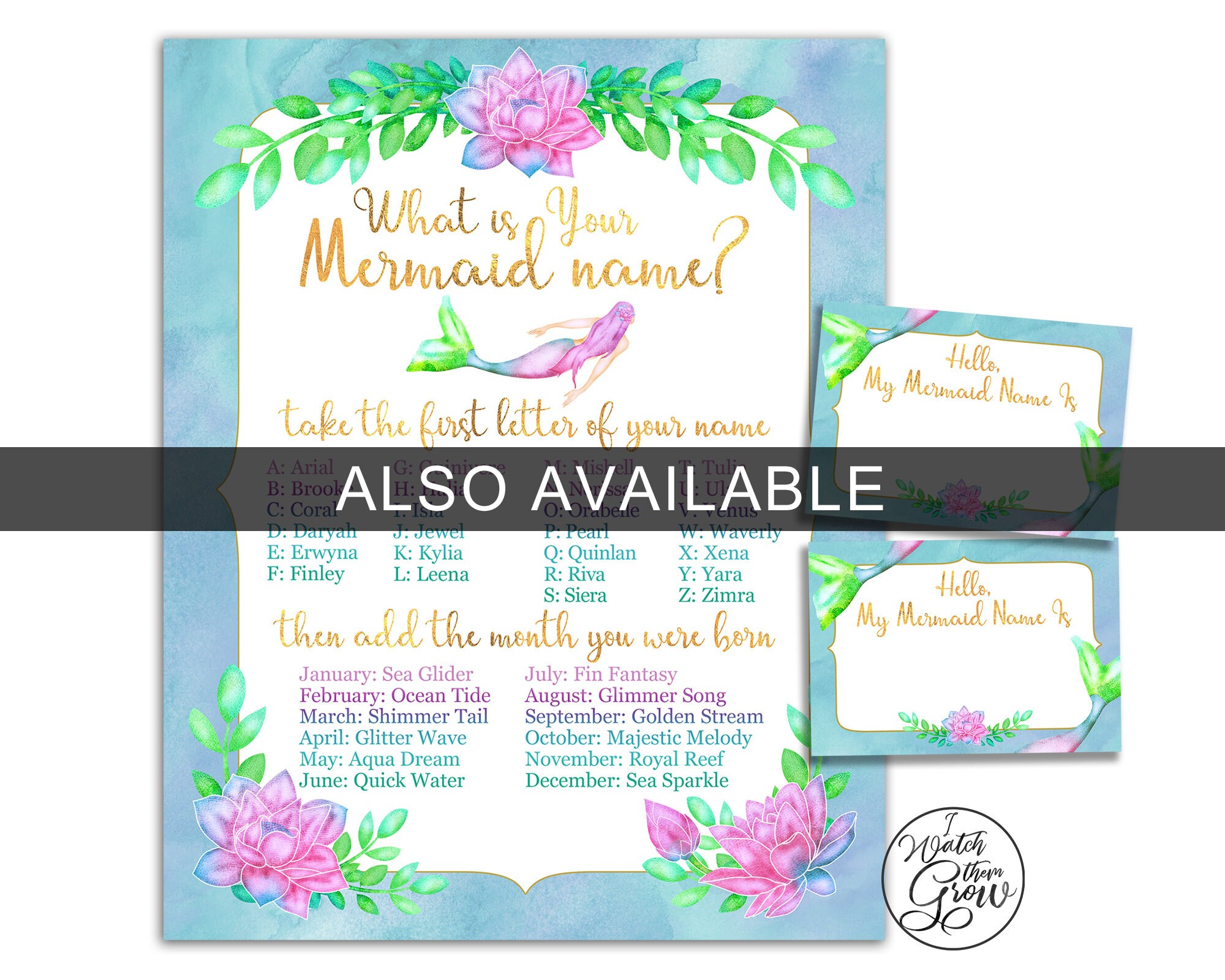 Mermaid Name Game & Name Tags Printable What Is Your | Etsy