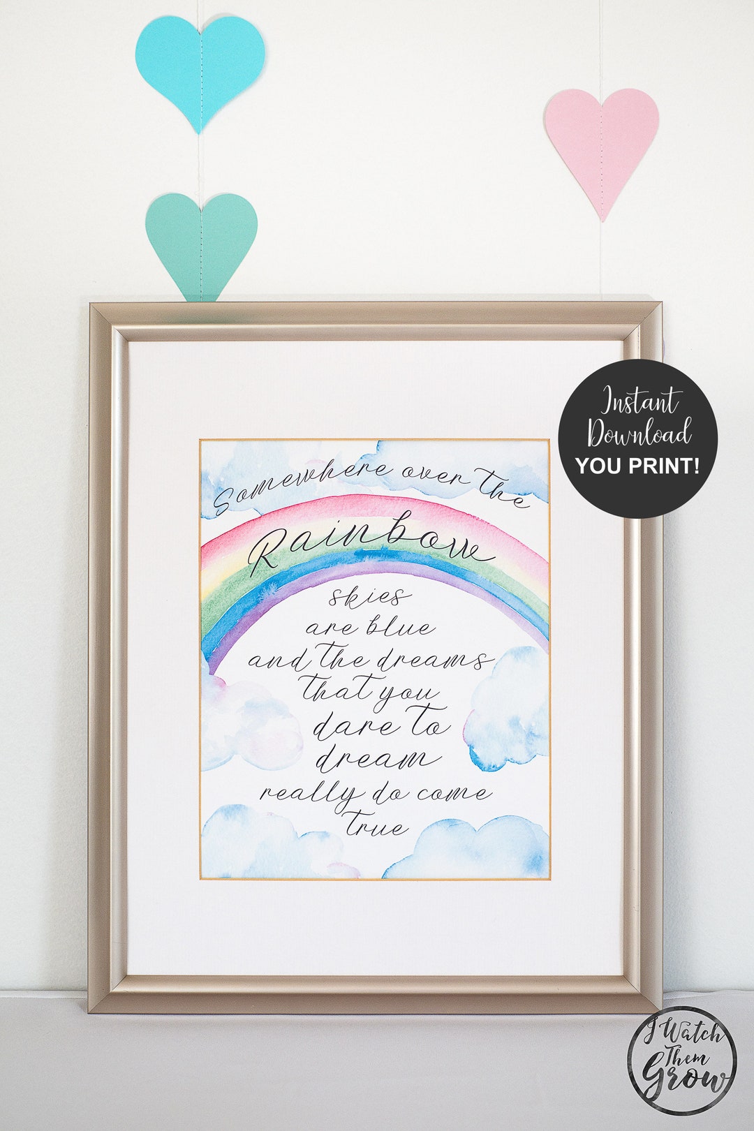 Pastel Rainbow Wall Art, Printable Rainbow Party Sign, Somewhere Over ...