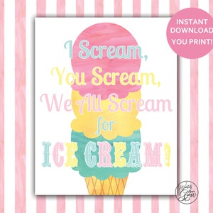Ice Cream Sign, Printable Ice Cream Party Decor, We All Scream for Ice ...