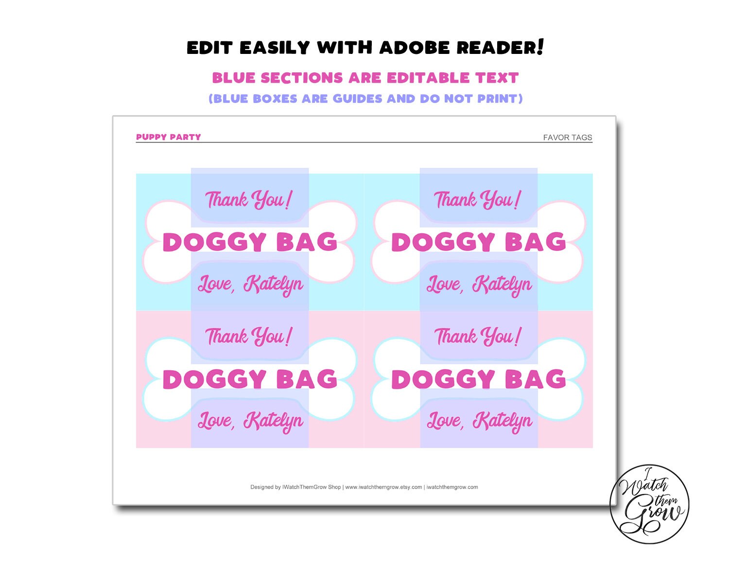 Puppy Party Favor Tags, Editable Printable Puppy Birthday Favor Labels ...