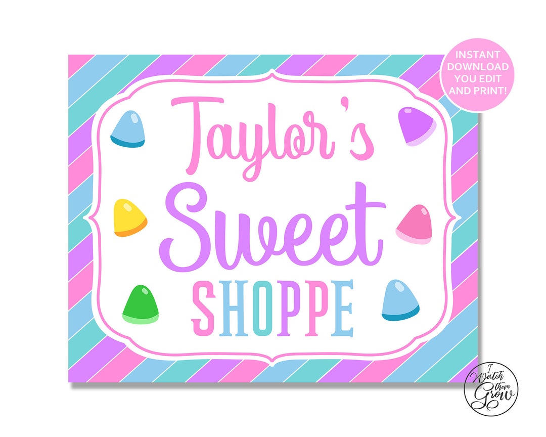 Sweet Shoppe Party Sign, Printable Editable Sweet Shoppe Sign, Candy ...