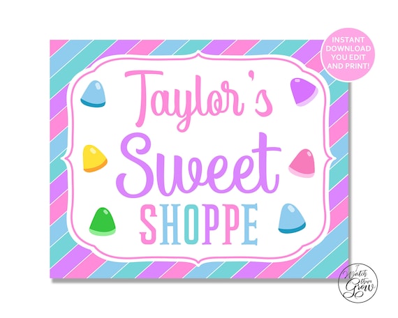Sweet Shoppe Party Sign, Printable Editable Sweet Shoppe Sign, Candy ...