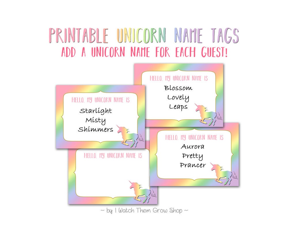 Rainbow Unicorn Name Tags, Printable Rainbow Unicorn Name Stickers ...
