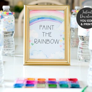 Pastel Rainbow Party Signs, Editable Printable Rainbow Party Activity ...