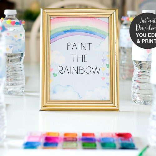 Pastel Rainbow Party Signs Editable Printable Rainbow Party - Etsy