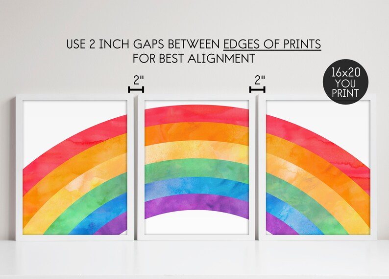 Large Rainbow Wall Art Set Printable Watercolor Rainbow - Etsy