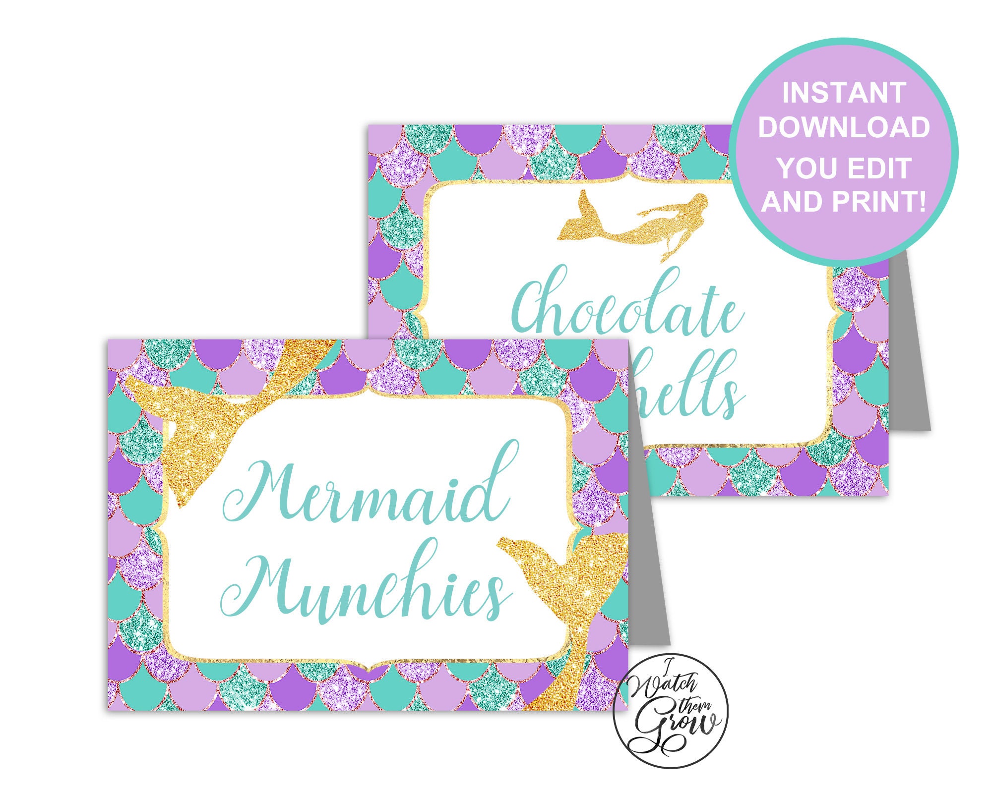 Mermaid Party Tent Cards, Printable Editable Mermaid Buffet Food Labels ...