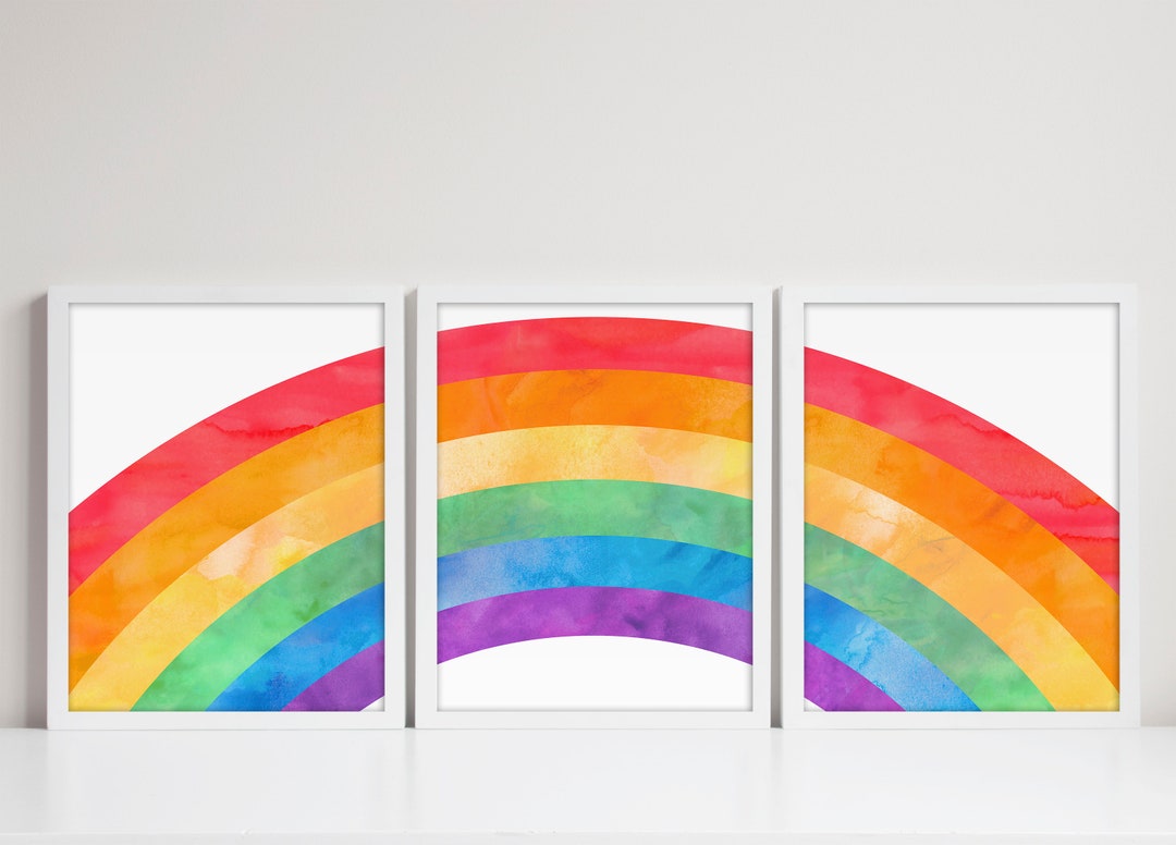 Large Rainbow Wall Art Set, Printable Watercolor Rainbow Nursery Art ...