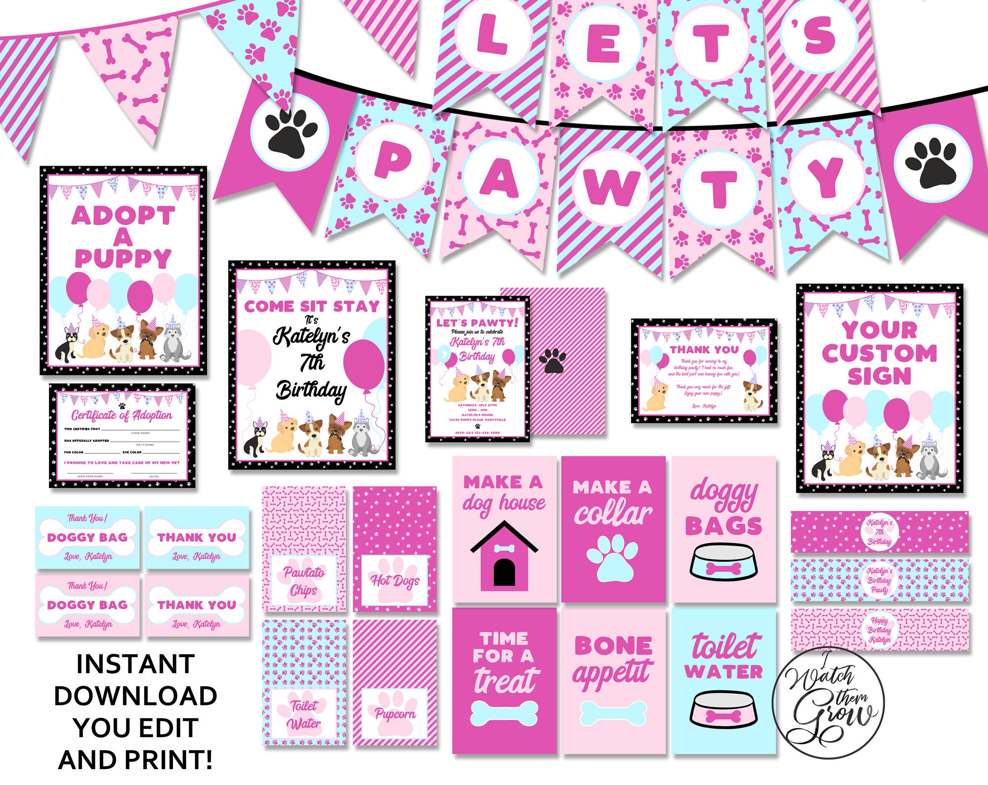Puppy Party Decorations, Printable Puppy Birthday Decorations Package ...