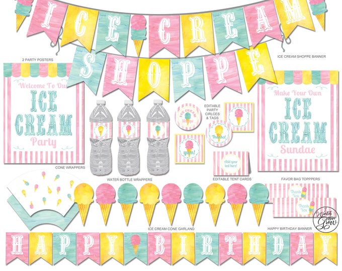 Ice Cream Party Banner Printable Ice Cream Social Banner Ice - Etsy