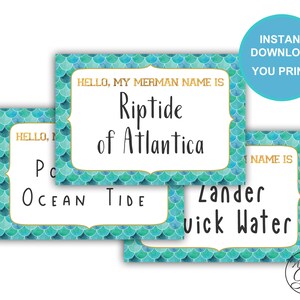 Merman Name Tag, Printable Merman Name Stickers, Merman Name Tags ...