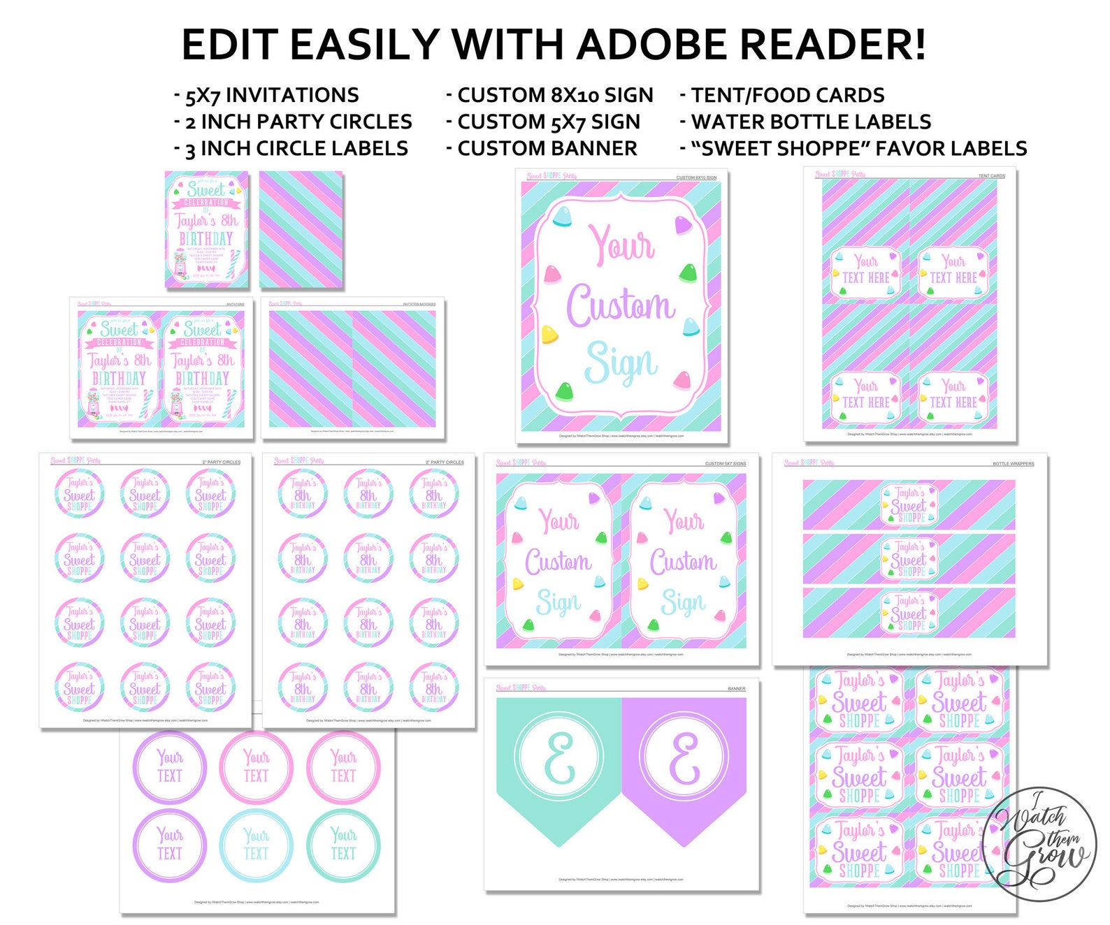 Sweet Shoppe Party Decorations, Printable Party Package, Candy Birthday ...