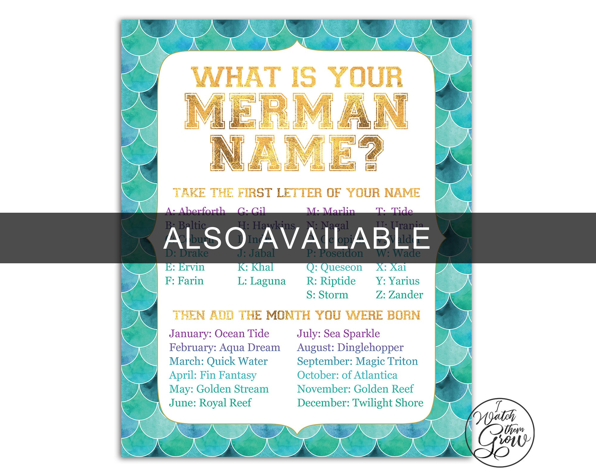 Merman Name Tag Printable Merman Name Stickers Merman Name | Etsy