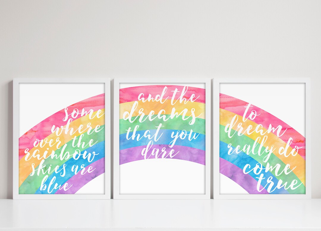 Rainbow Nursery Art Set of 3, 11x14 Printable "somewhere Over the ...