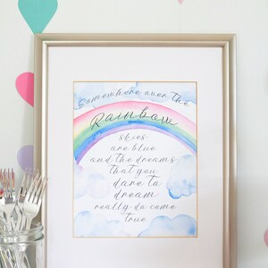 Pastel Rainbow Wall Art, Printable Rainbow Party Sign, Somewhere Over ...