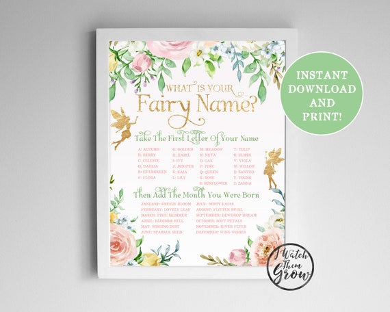 Fairy Name Game, Fairy Party Game, Printable "What Is Your Fairy Name ...