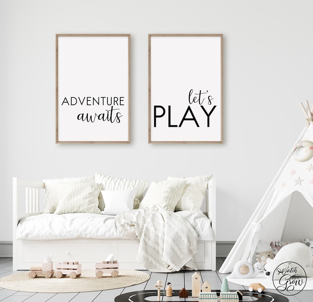 Large Modern Playroom Wall Art Set of 2, 24x36 Inch Monochrome Kid's ...