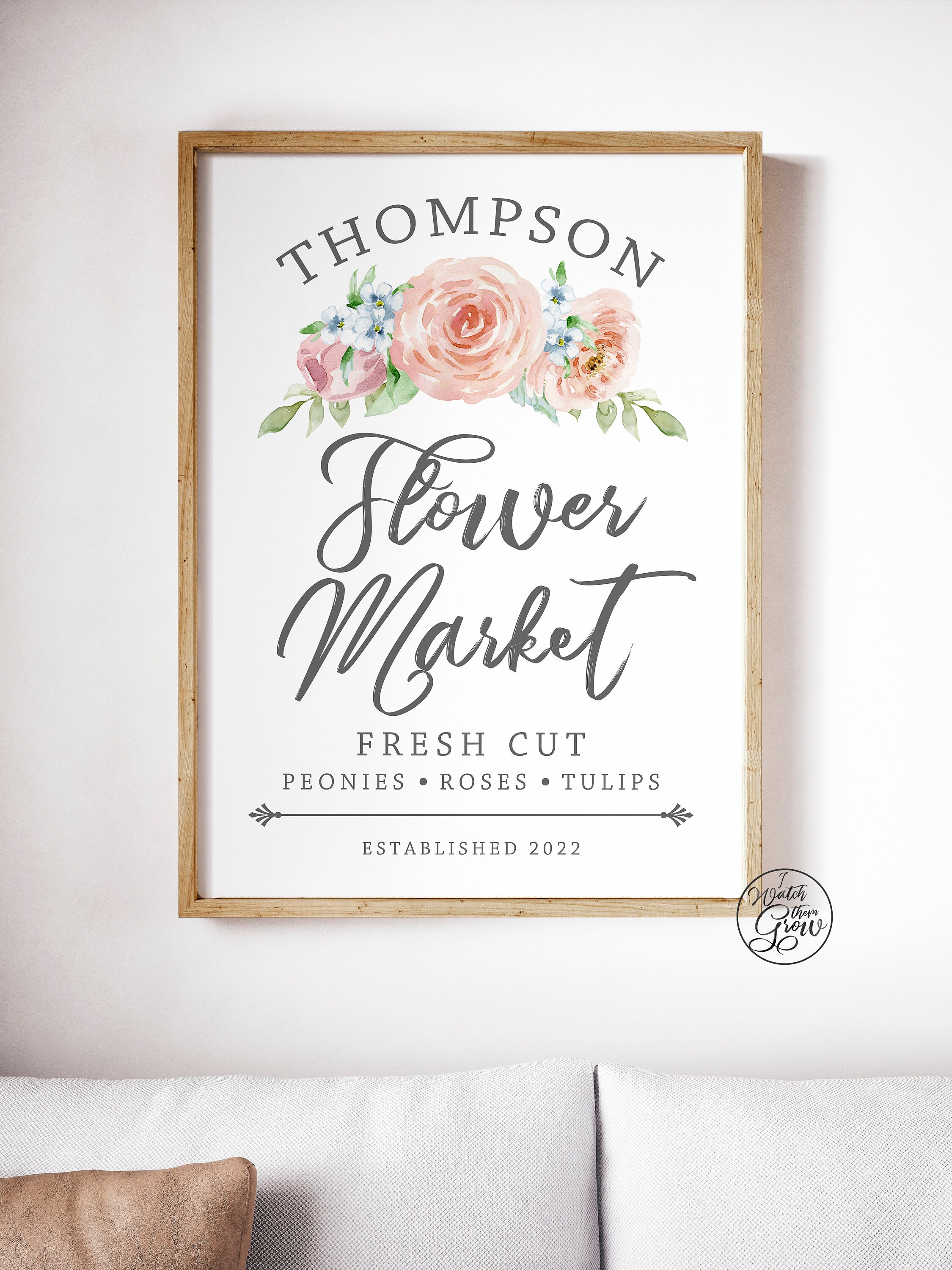 Personalized Flower Market Sign, Printable Flower Market Print, Custom ...