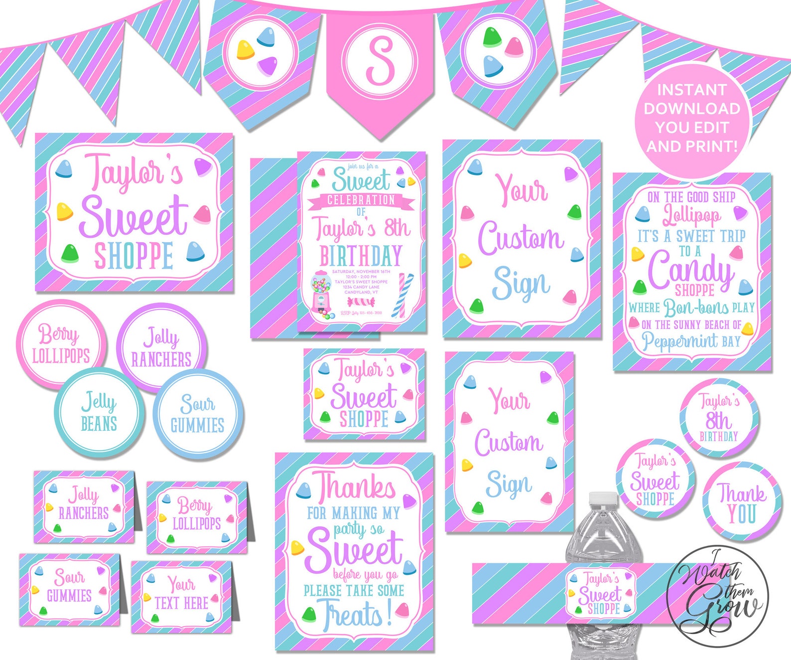 Sweet Shoppe Party Decorations, Printable Party Package, Candy Birthday ...