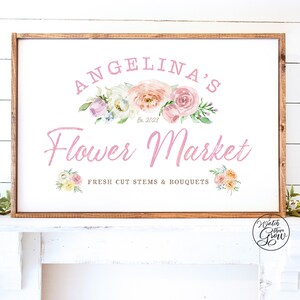 Personalized Pink Flower Market Sign, Printable Floral Party Sign ...
