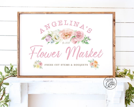 Personalized Pink Flower Market Sign, Printable Floral Party Sign ...