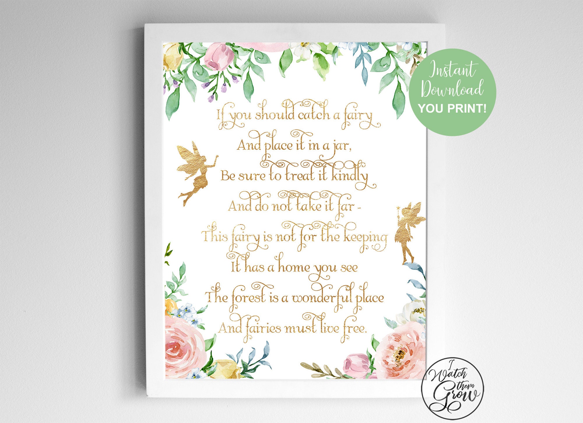 Catch a Fairy Poem, Printable Fairy Party Sign, Floral Fairy Party ...