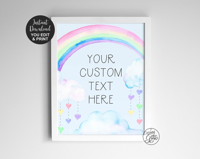 Pastel Rainbow Party Decorations, Printable Editable Rainbow Party ...
