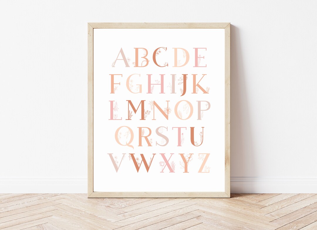 Peach Alphabet Printable Kid's Wall Art, Floral Alphabet, Modern ...