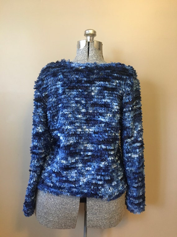 1980s Blue Texturized Sweater/ 1980s Blue Pullover Se… - Gem