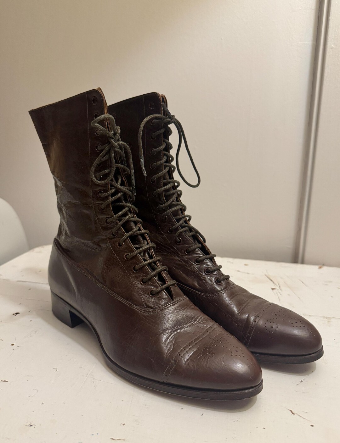 Edwardian Brown Leather Boots/ 1900s Antique High Laced Brown Leather ...
