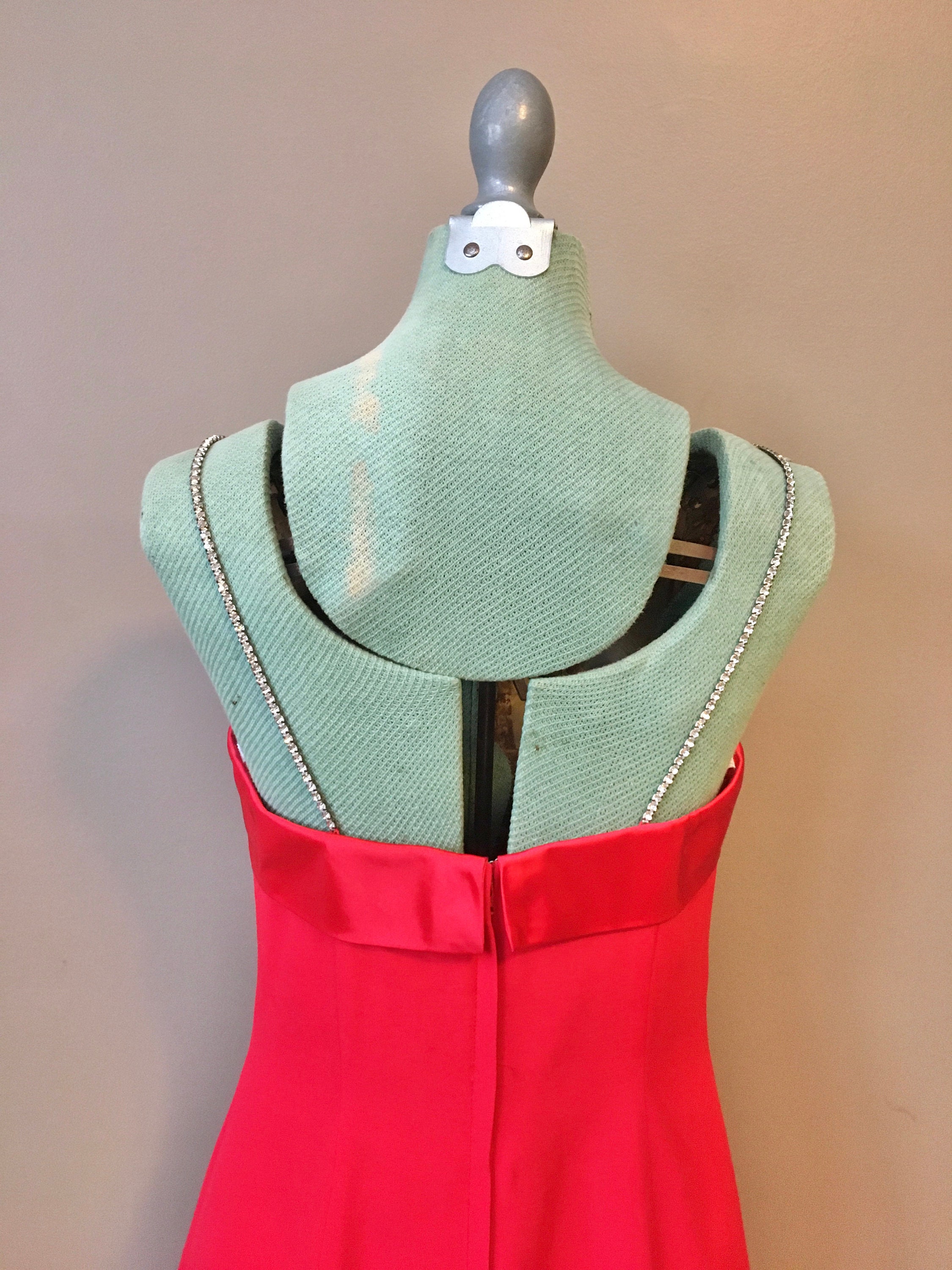 1980s DEADSTOCK Red Party Dress/ 1980s Red and Rhinestone Evening Dress ...