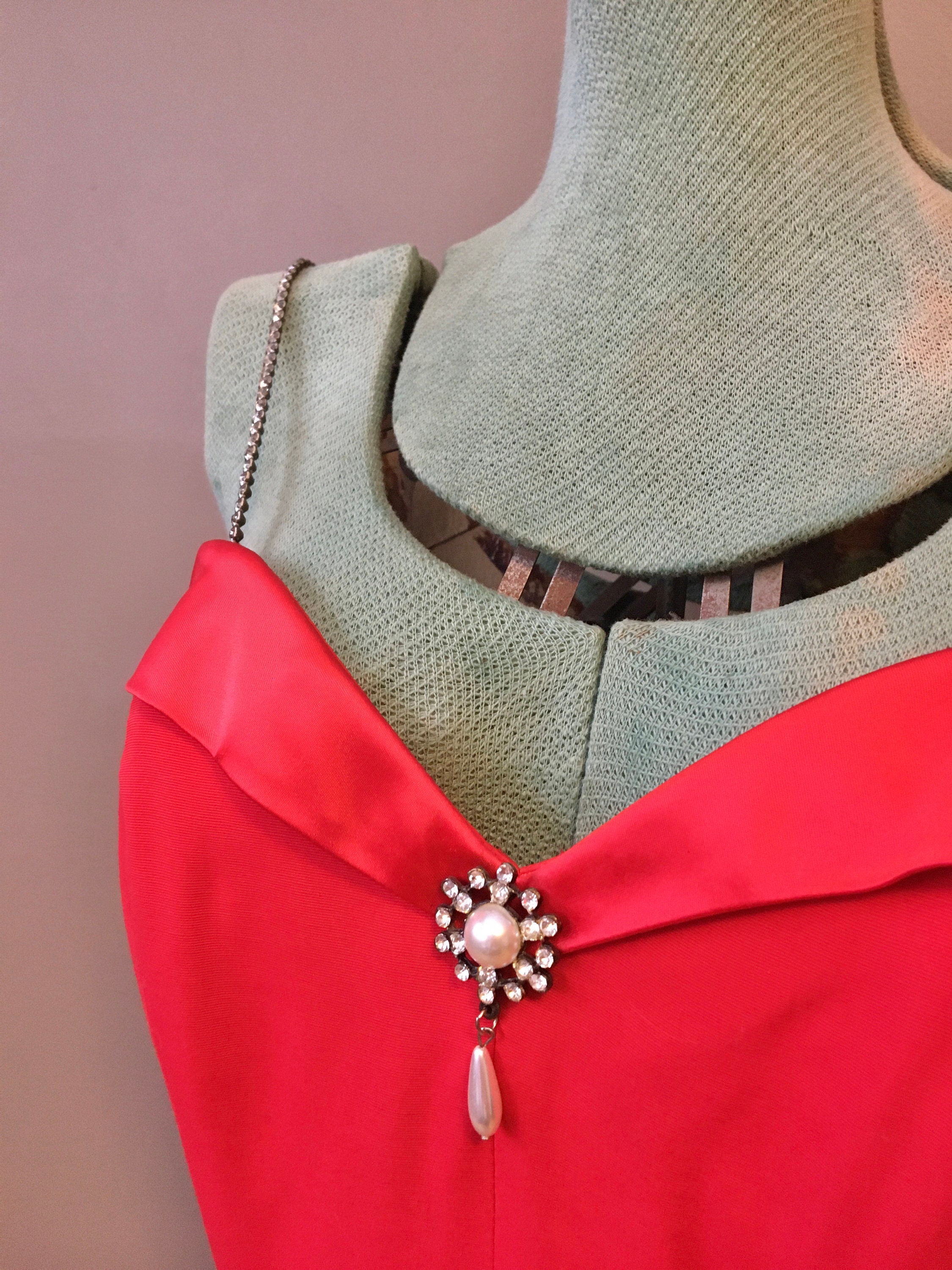 1980s DEADSTOCK Red Party Dress/ 1980s Red and Rhinestone Evening Dress ...