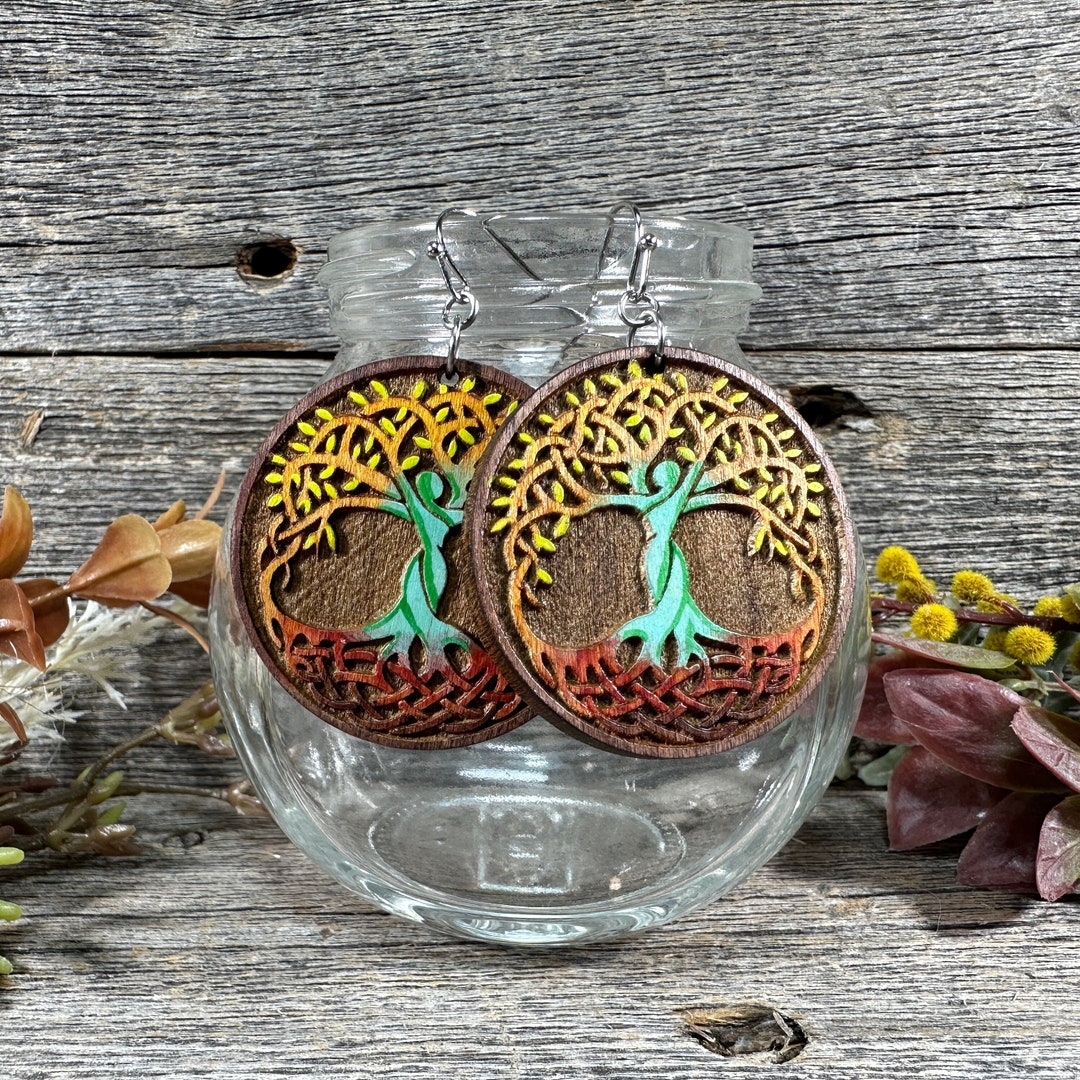 Gaia Tree of Life Wood Earrings – Hand Painted - Etsy
