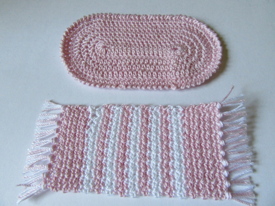 Miniature Handmade Crochet Rug Pink/ White Rug Set 2 Dollhouse Rug - Etsy