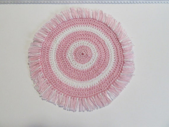 Miniature Handmade Crochet Rug Pink/white Rug Dollhouse Rug - Etsy