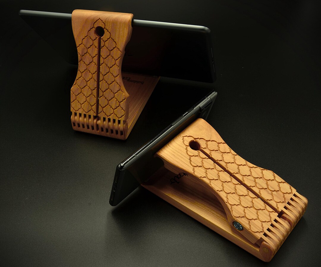 Solid Wood Tablet/ Smartphone Stand – Arabesque Edition | Handcrafted ...