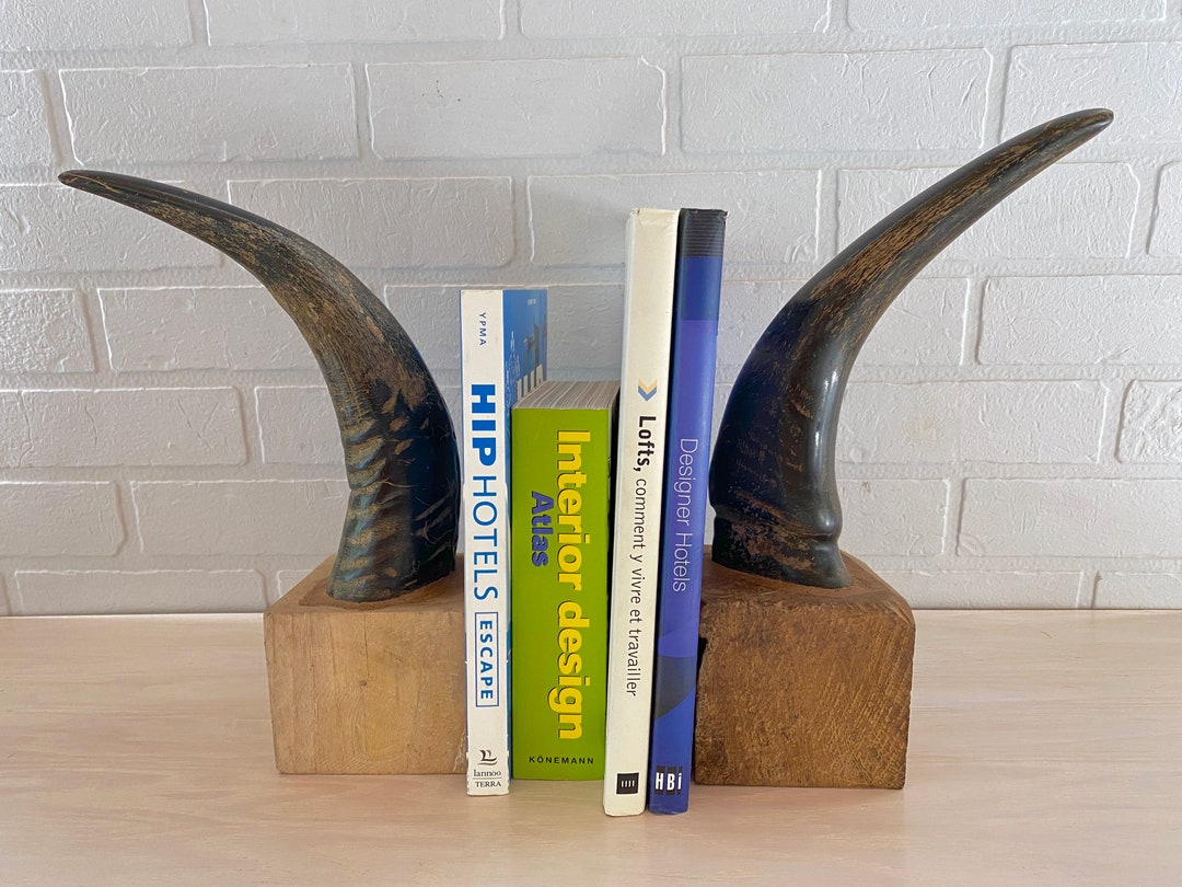 BUFFALO HORN Bookends Set/2 Natural Horns Mounted on Solid - Etsy