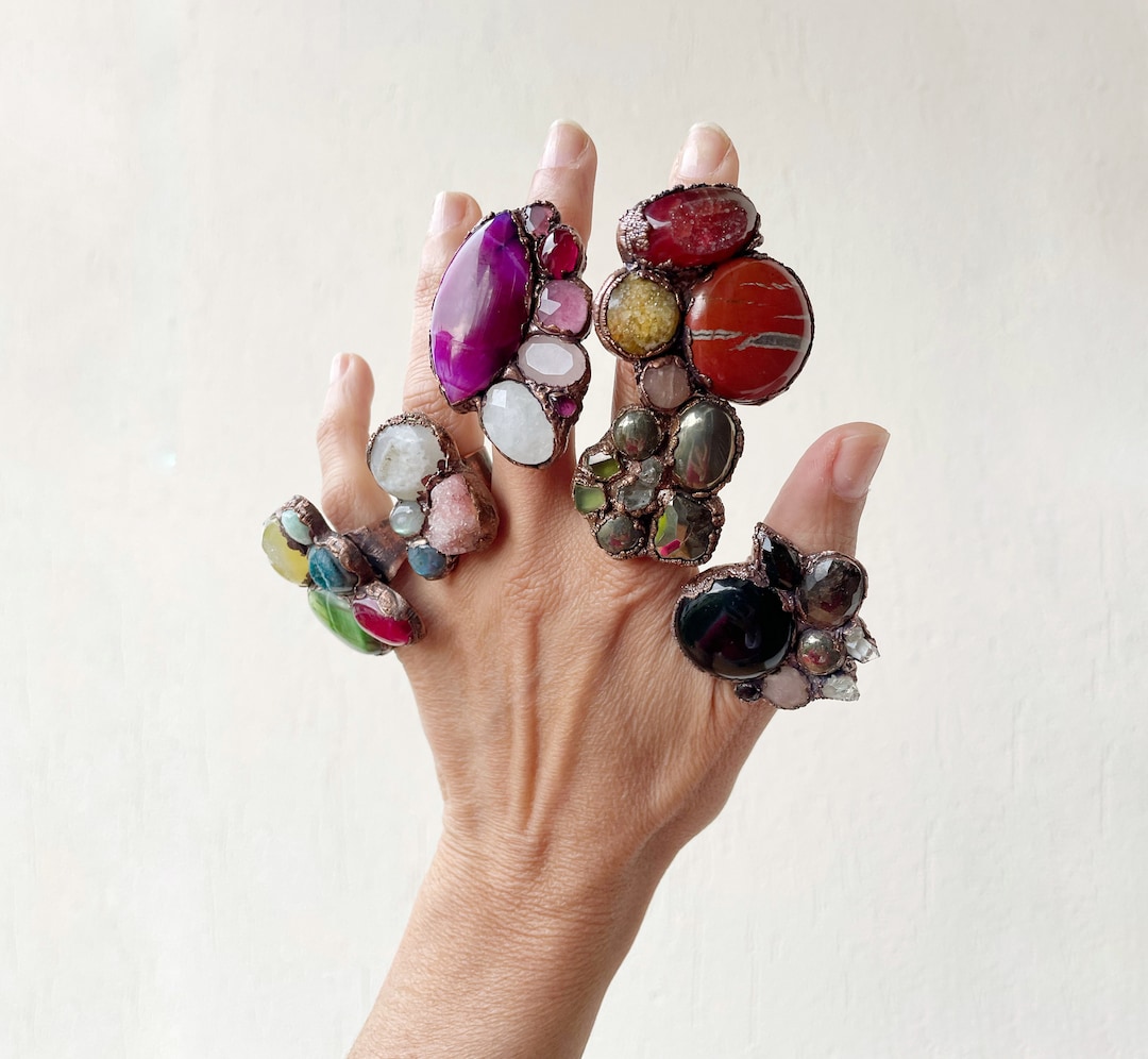 Colored Chunky Rings With Multiple Colored Gemstones - Etsy
