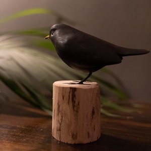 Wooden Blackbird on Log Hand Carved & Painted - Etsy