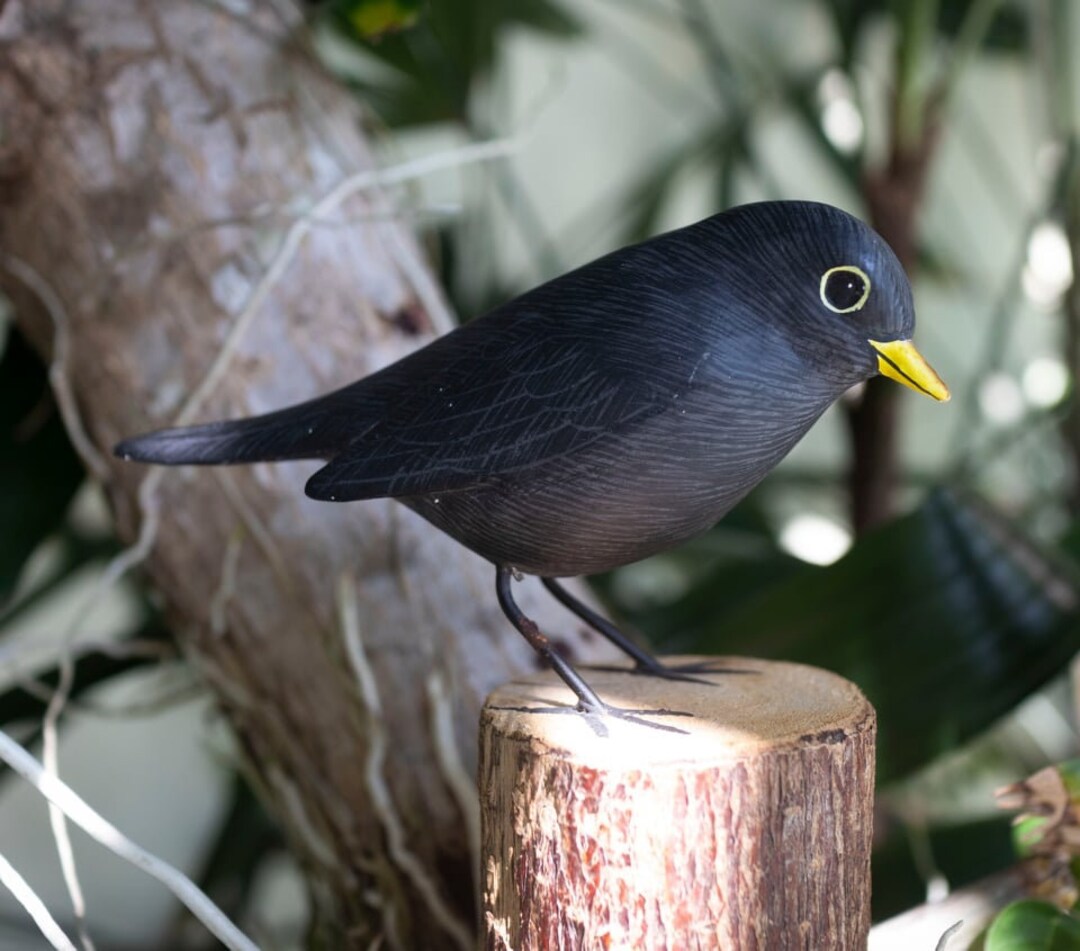 Wooden Blackbird on Log Hand Carved & Painted - Etsy