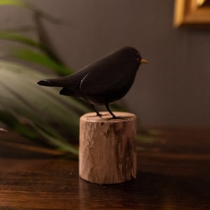Wooden Blackbird on Log Hand Carved & Painted - Etsy